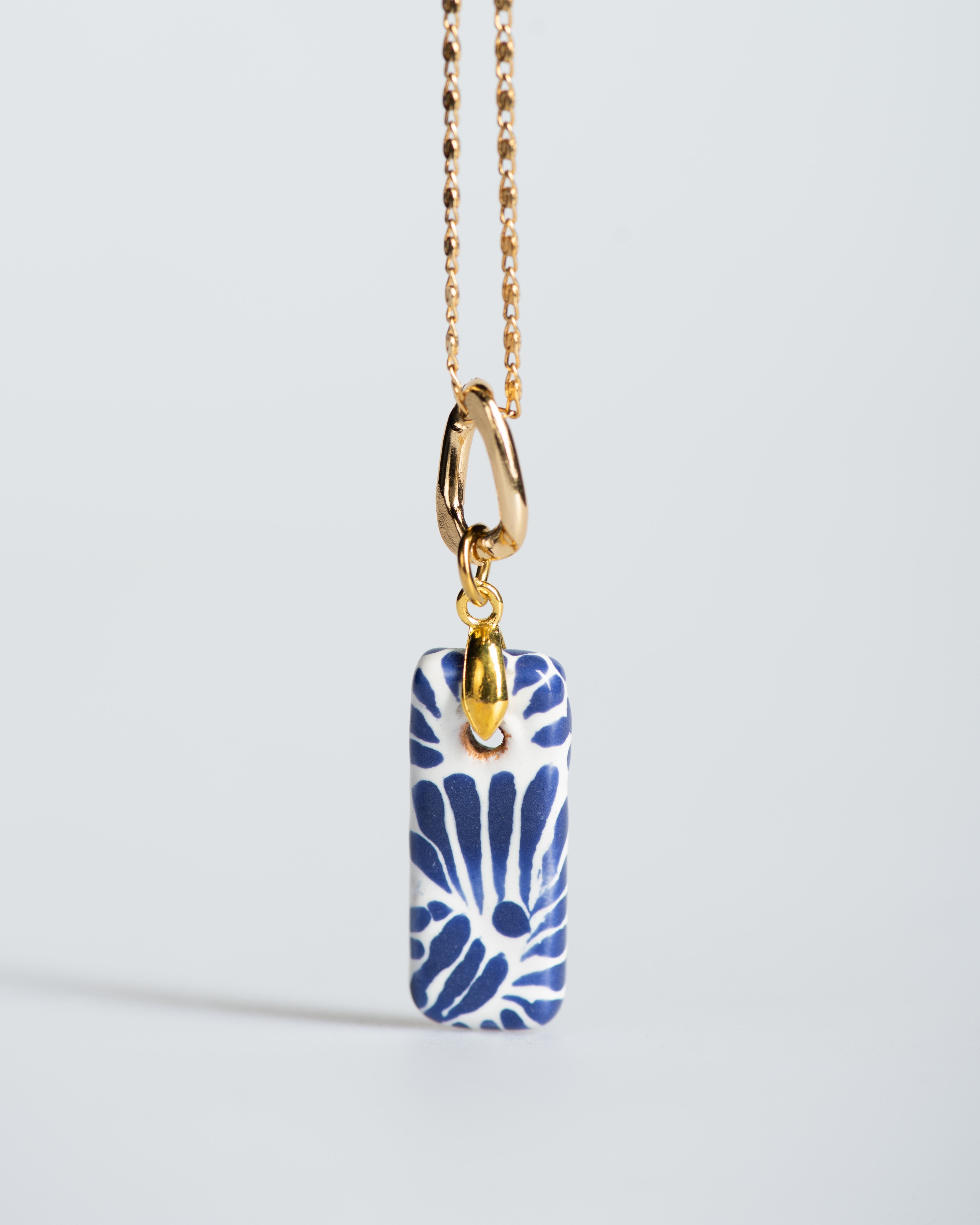 Talavera Tile Necklace – Blue & White Rectangle Pendant | Clayvera