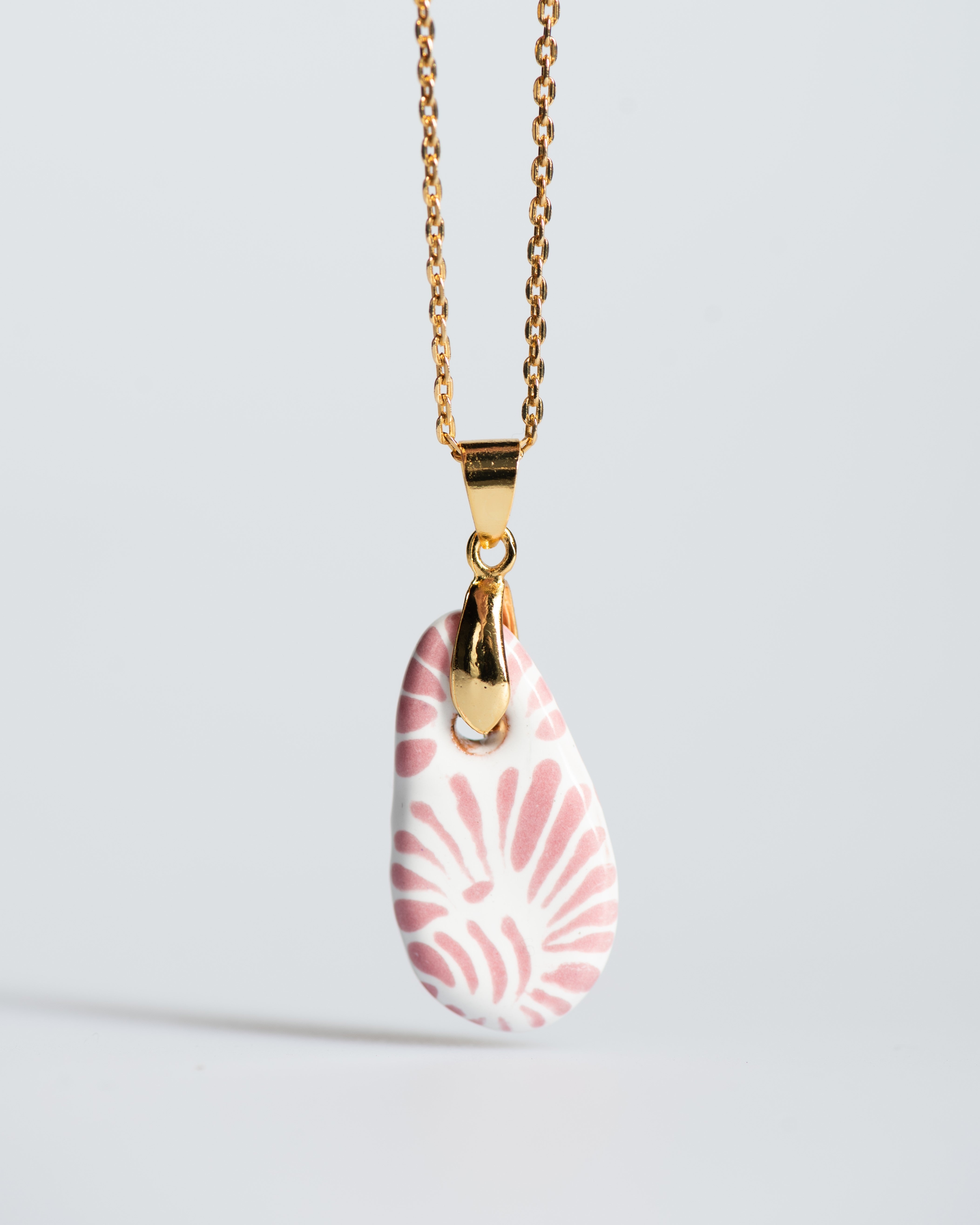 Pink Talavera Teardrop Necklace – Blush Ceramic on Gold | Clayvera