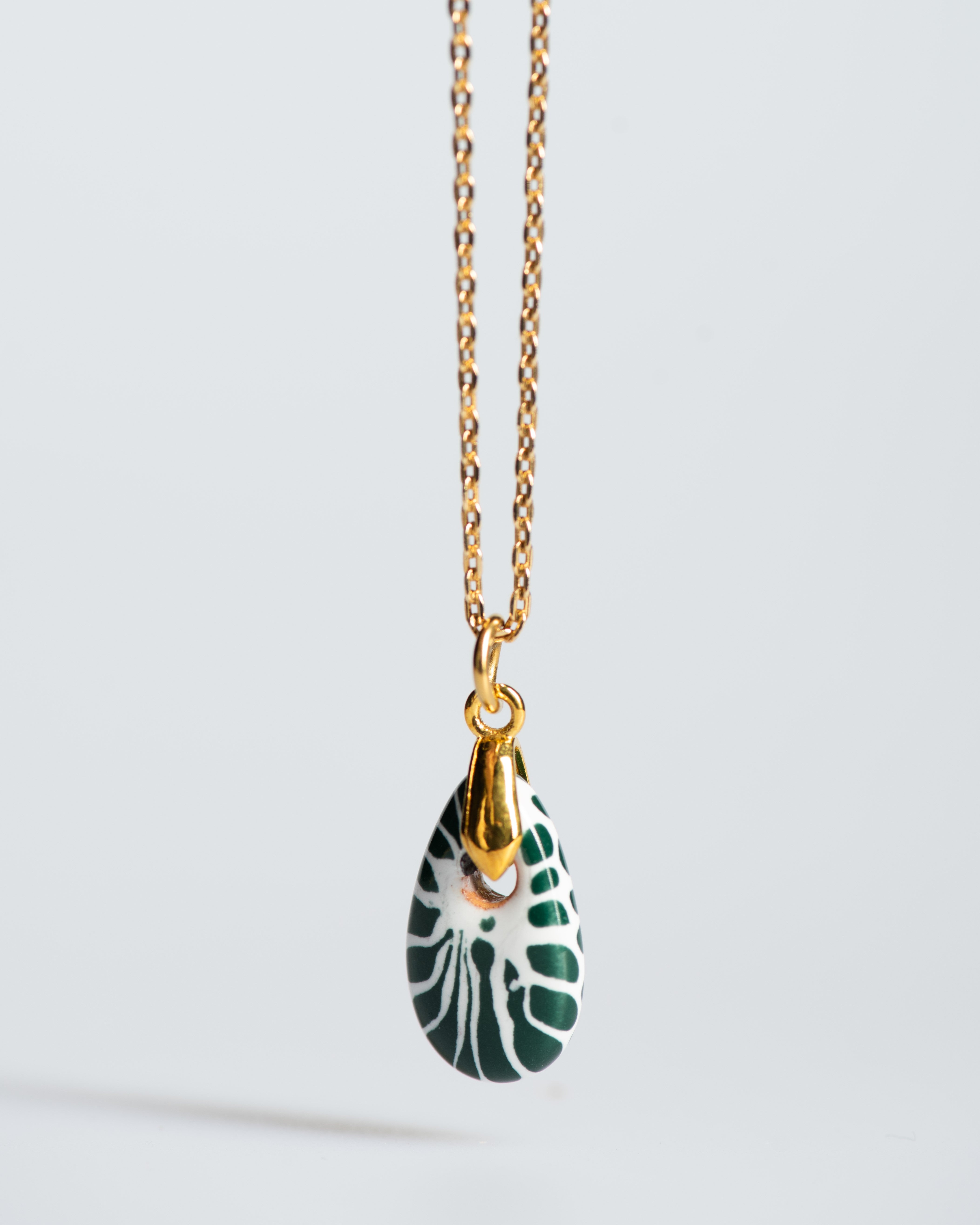 Green Talavera Teardrop Necklace | Ceramic Pendant on Gold | Clayvera