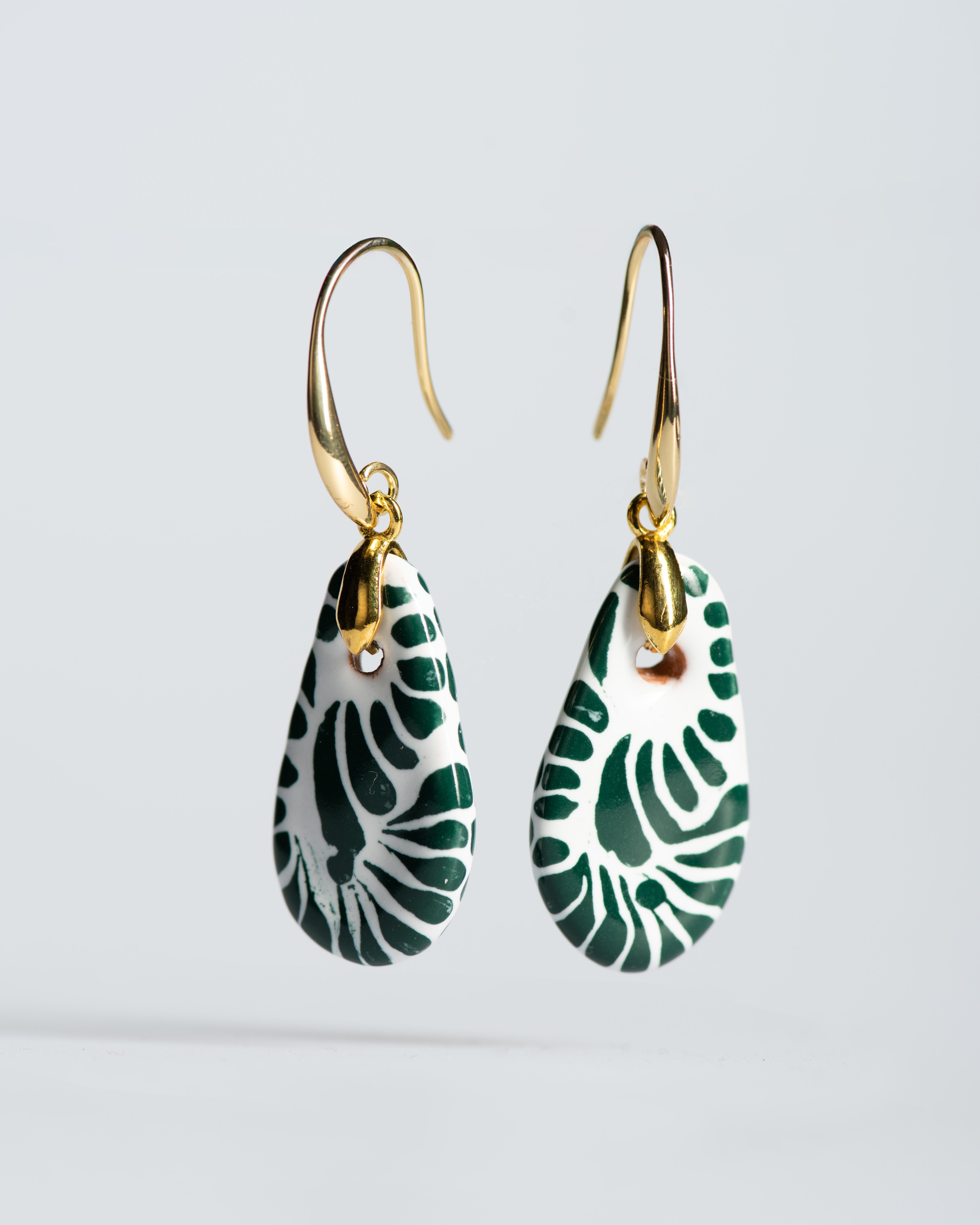 Green Talavera Teardrop Earrings – Ceramic on Gold | Clayvera